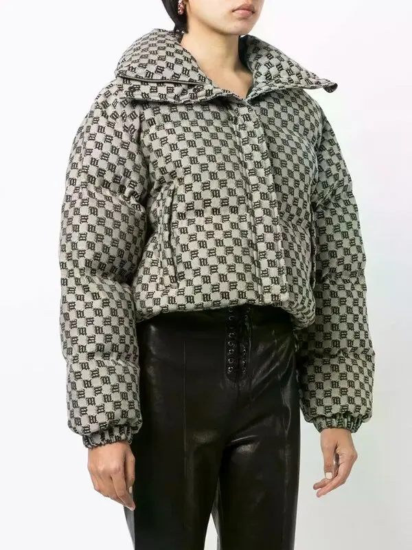 MISBHV Monogram-print Cropped Puffer Jacket - Neutrals