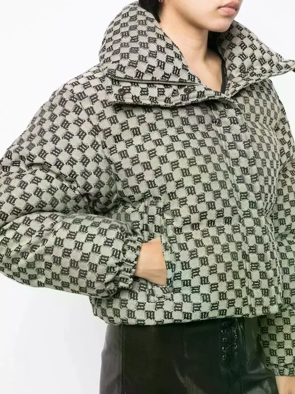 MISBHV Monogram-print Cropped Puffer Jacket - Neutrals