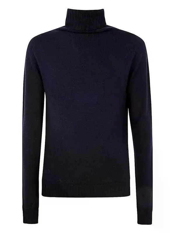 MD75 Ribbed Roll Neck Wool Jumper - Blue