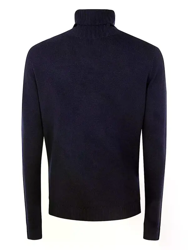 MD75 Ribbed Roll Neck Wool Jumper - Blue