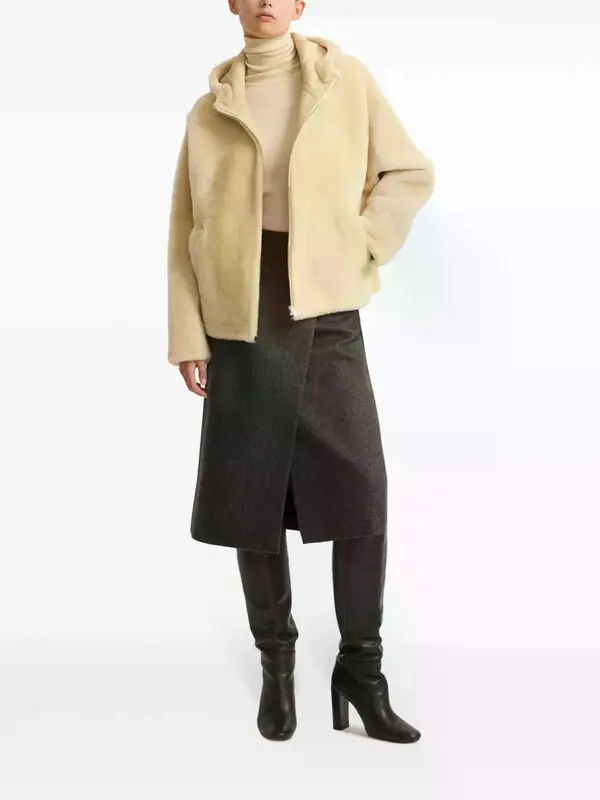 YVES SALOMON Hooded Shearling Jacket - Neutrals