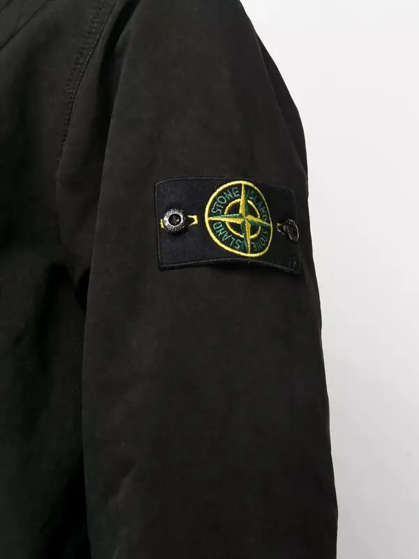 Stone Island Single-breasted Coat With Logo Patch - Black