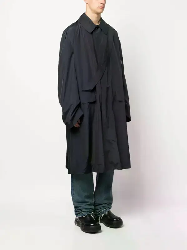 Random Identities Strap Detail Midi Raincoat - Blue