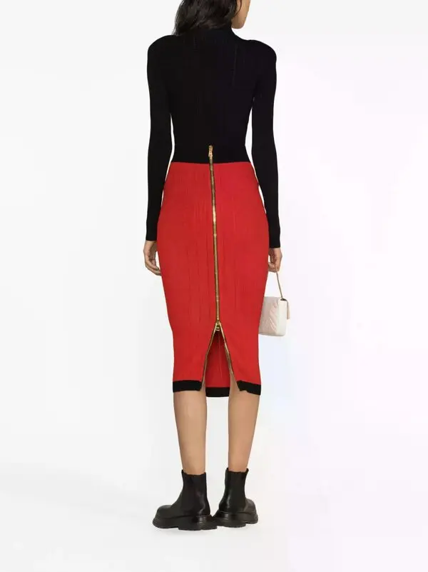 Balmain Buttoned Knit Midi Skirt - Red