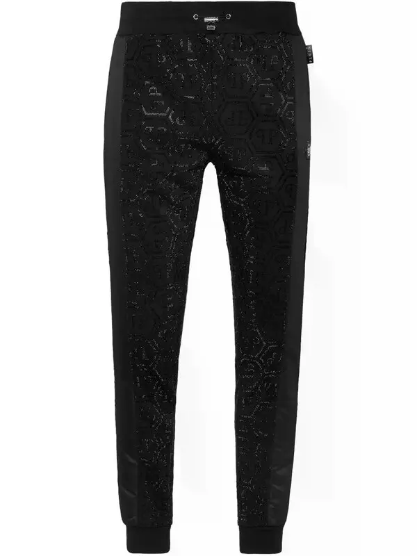 Philipp Plein Inserts Monogram Strass Track Pants - Black