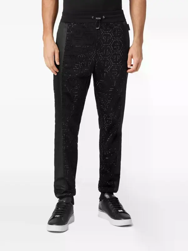 Philipp Plein Inserts Monogram Strass Track Pants - Black