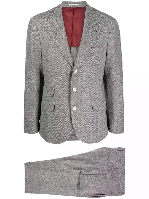 Brunello Cucinelli Wool-blend Herringbone Two-piece Suit