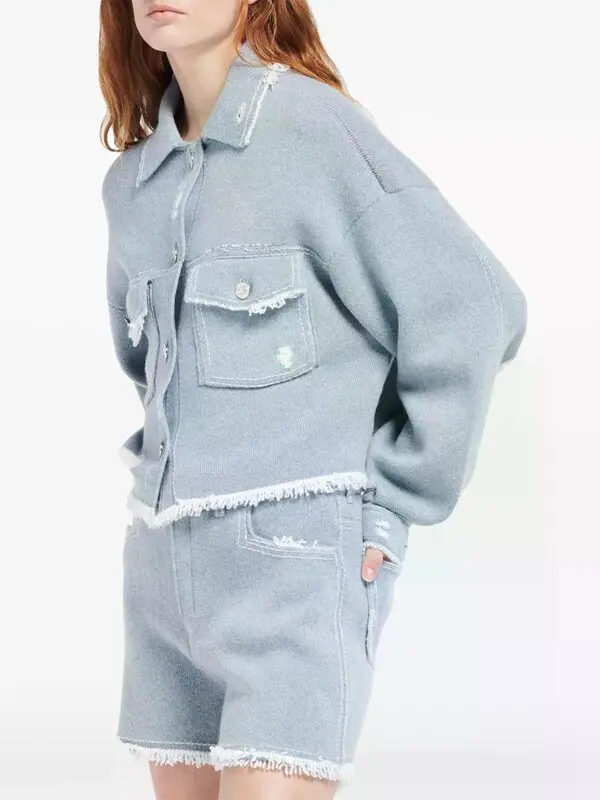 BARRIE Distressed Frayed Knit Jacket - Blue