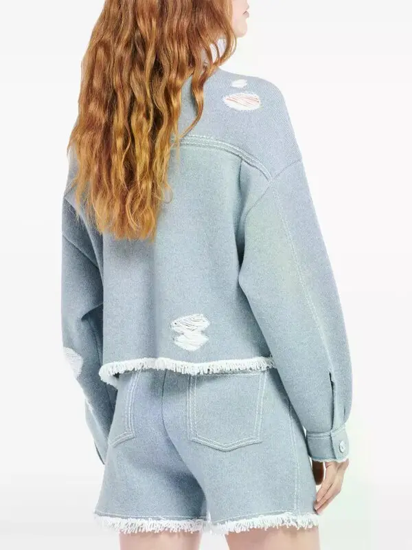 BARRIE Distressed Frayed Knit Jacket - Blue