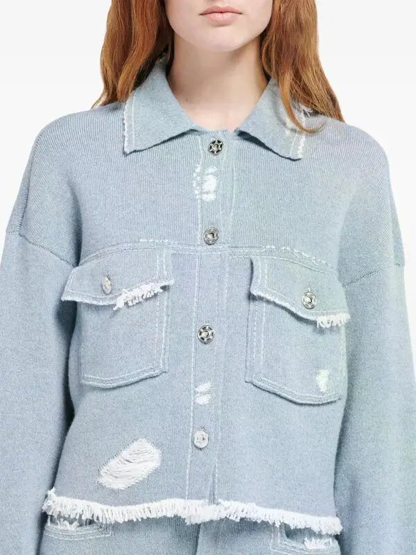 BARRIE Distressed Frayed Knit Jacket - Blue