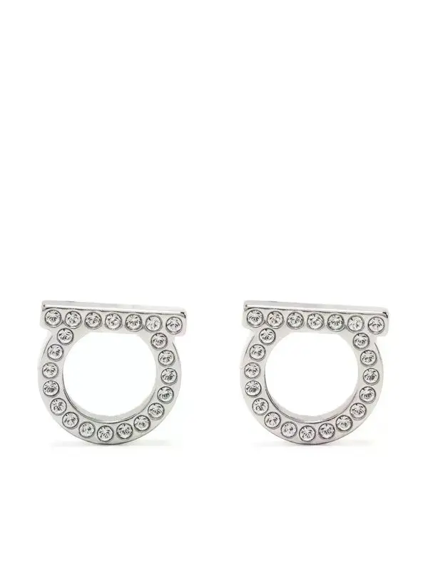 FERRAGAMO Embellished Gancini Stud Earrings - Silver
