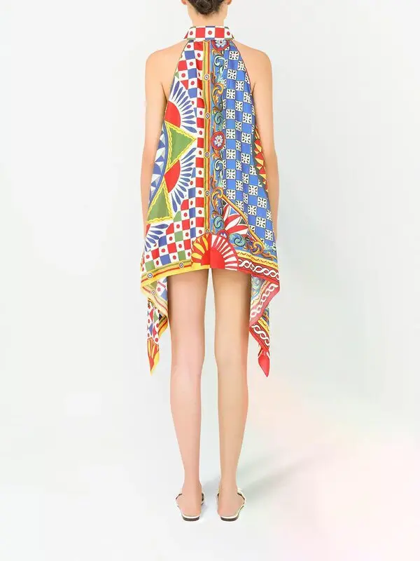 Dolce & Gabbana Carretto-print Twill Halterneck Top