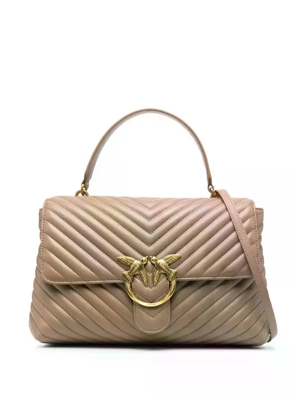 Pinko Large Quilted Leather Handbag With Chevron Pattern And Love Birds Buckle