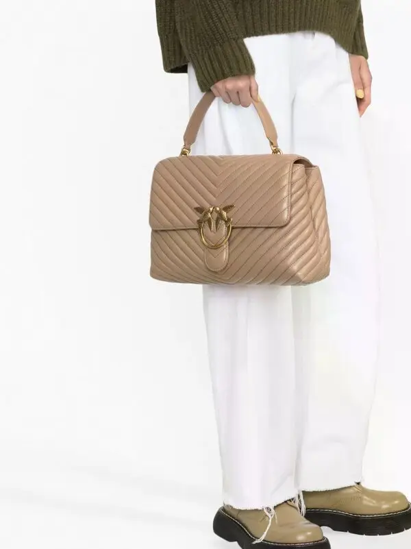 Pinko Large Quilted Leather Handbag With Chevron Pattern And Love Birds Buckle