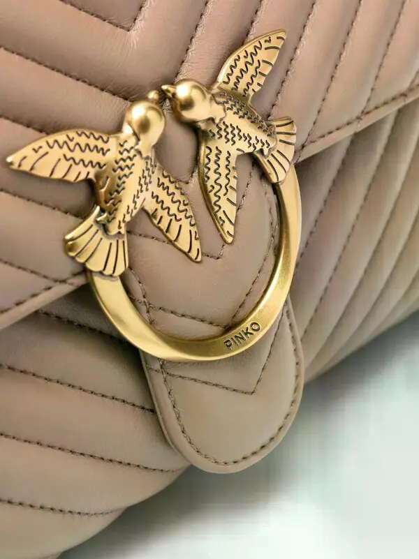 Pinko Large Quilted Leather Handbag With Chevron Pattern And Love Birds Buckle