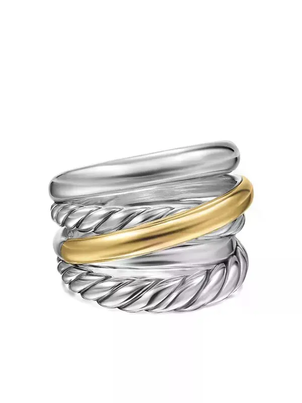David Yurman 14kt Yellow Gold Crossover Five Row Ring - Silver