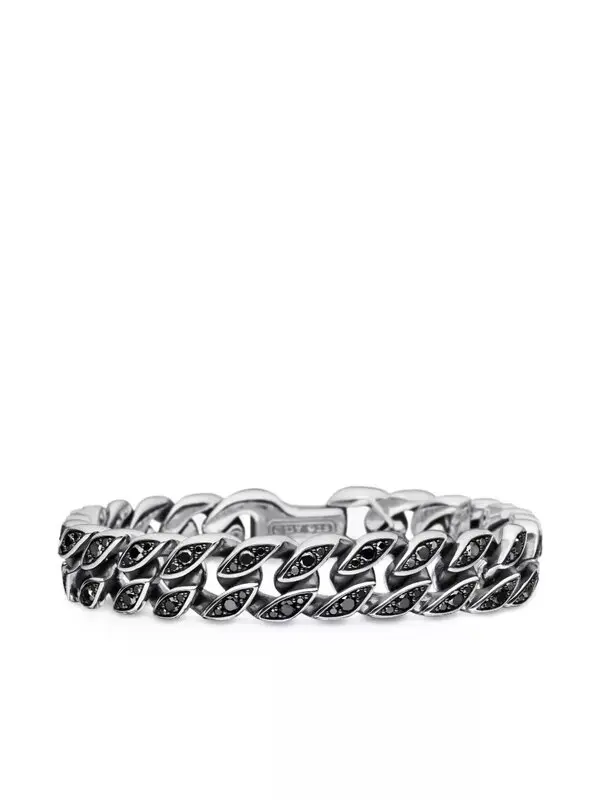 David Yurman Sterling And Black Diamond Curb Chain Bracelet - Silver