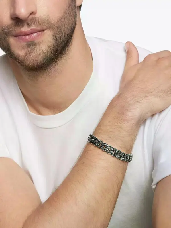 David Yurman Sterling And Black Diamond Curb Chain Bracelet