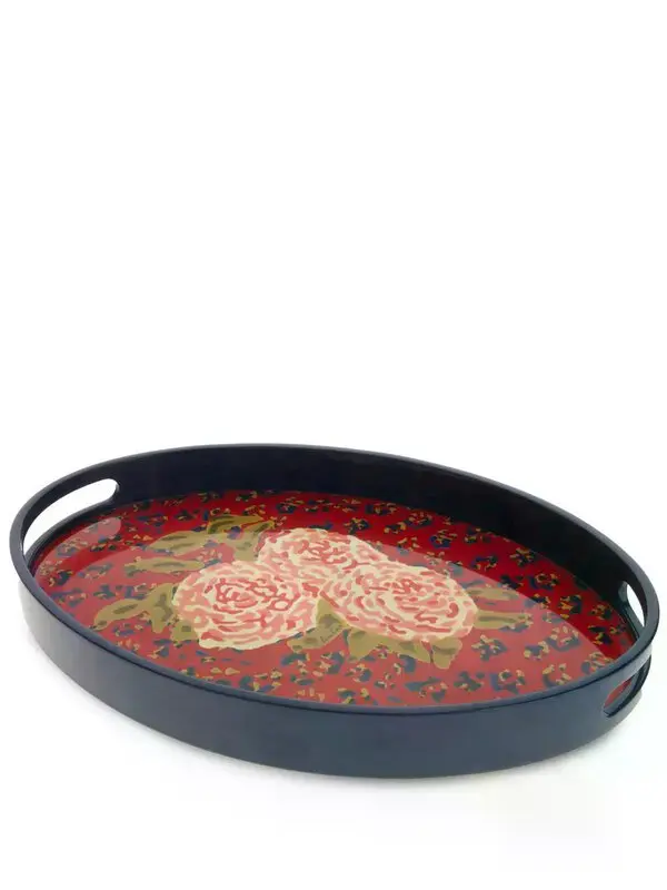 LISA CORTI Leopard Flower Wood Tray - Red