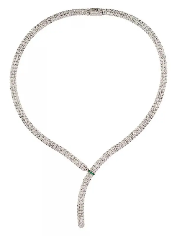 OFFICINA BERNARDI 18kt White Gold Enigma Y Emerald And Diamond Necklace - Silver