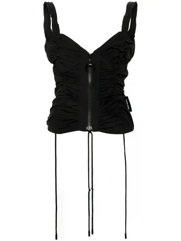 MARINE SERRE Ruched Sweetheart Neck Zip-up Tank Top