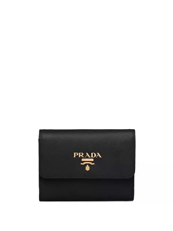 Prada Logo Plaque Wallet - Black