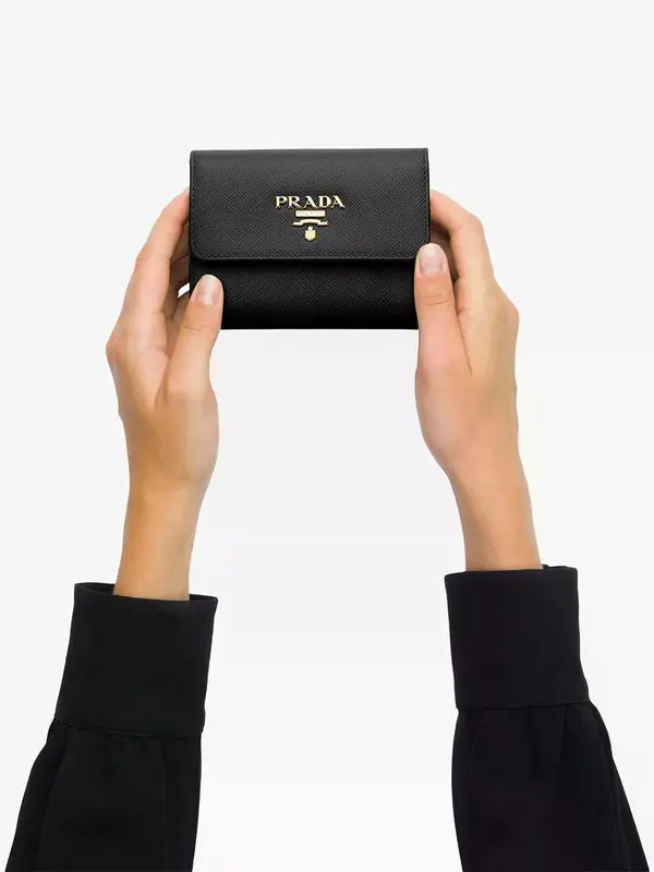 Prada Logo Plaque Wallet - Black