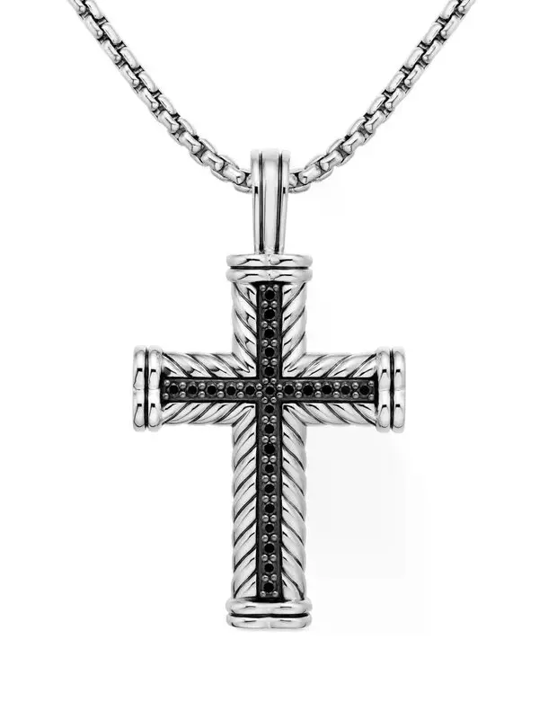 David Yurman Sterling Chevron Cross Diamond Pendant - Silver