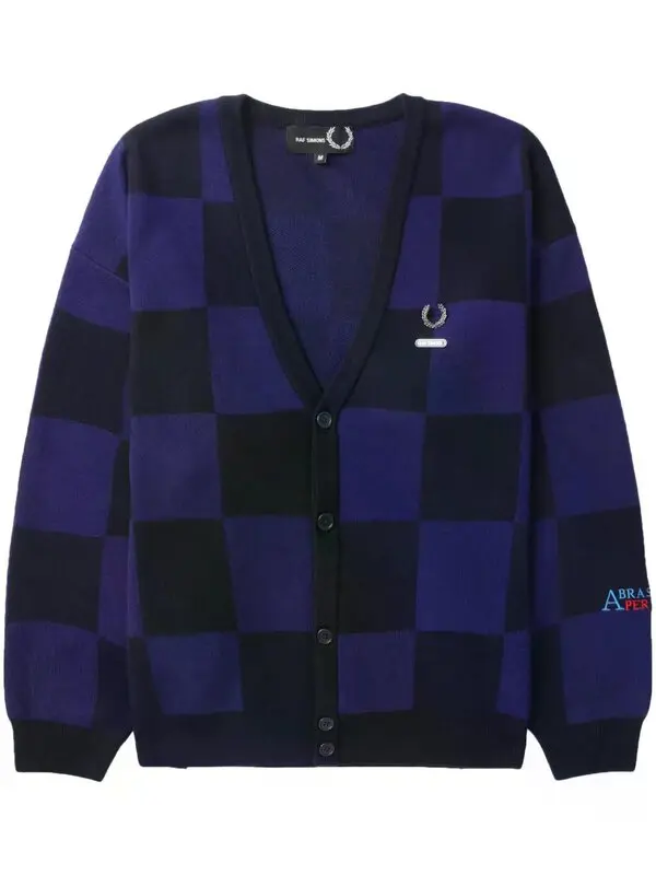 Fred Perry X Raf Simons Appliqué Checkered Cotton Cardigan