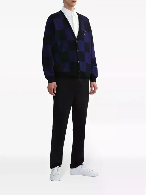Fred Perry X Raf Simons Appliqué Checkered Cotton Cardigan