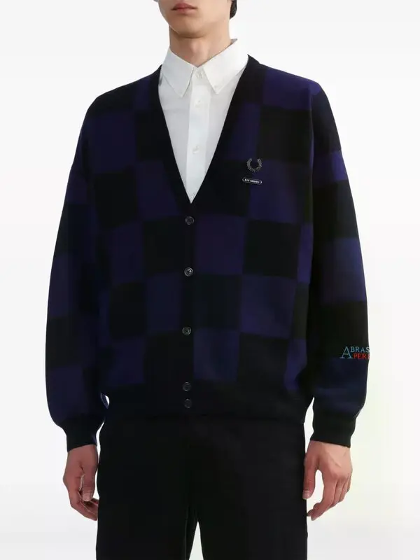 Fred Perry X Raf Simons Appliqué Checkered Cotton Cardigan