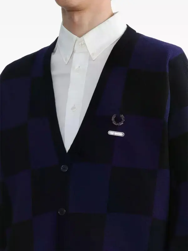 Fred Perry X Raf Simons Appliqué Checkered Cotton Cardigan