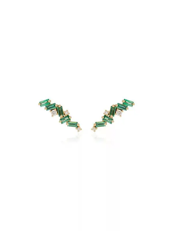 SUZANNE KALAN 18kt Yellow Gold Emerald And Diamond Stud Earrings - Green
