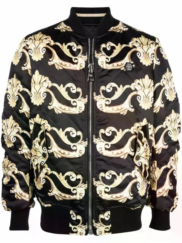 Philipp Plein Gothic-print Quilted Bomber Jacket