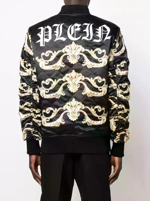 Philipp Plein Gothic-print Quilted Bomber Jacket