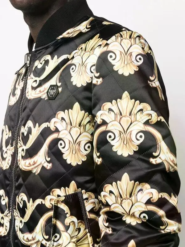 Philipp Plein Gothic-print Quilted Bomber Jacket