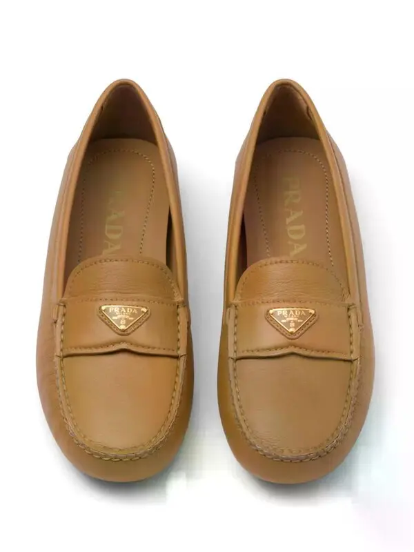 Prada Enamel Triangle-logo Leather Loafers