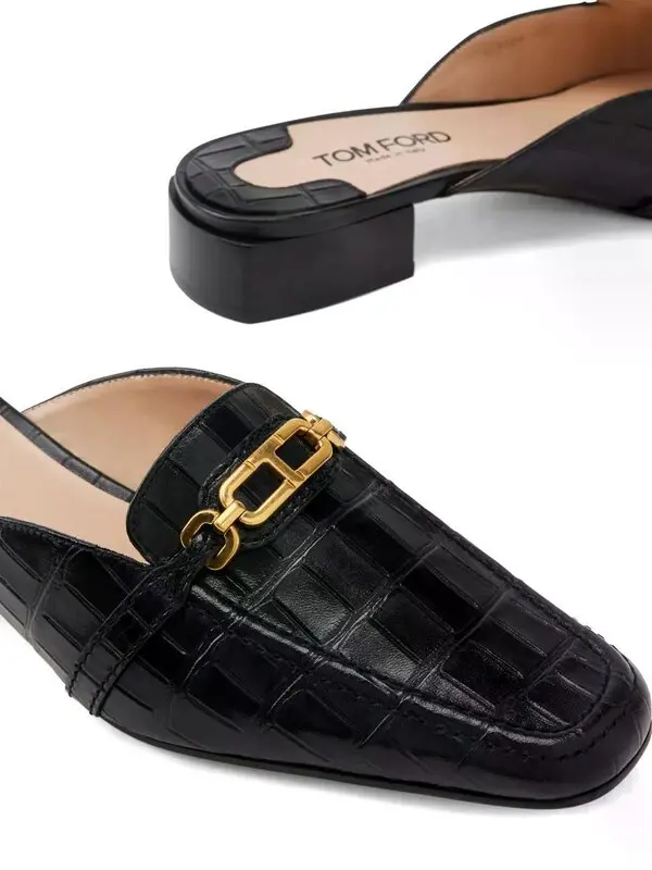 TOM FORD Whitney Crocodile-embossed Leather Mules