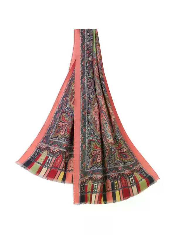 Etro Paisley-print Wool-silk Blend Scarf - Red