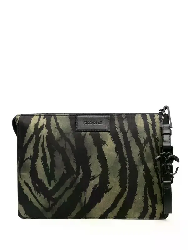 Roberto Cavalli Tiger-print Leather Pouch - Black