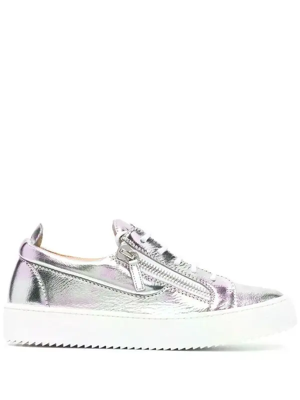 GIUSEPPE ZANOTTI Metallic Leather Low-top Sneakers - Silver