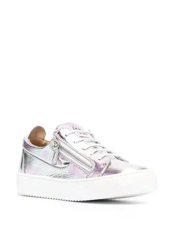 GIUSEPPE ZANOTTI Metallic Leather Low-top Sneakers - Silver