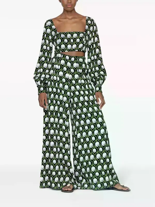 Agua Bendita Piñon Perla Floral-print Palazzo Trousers