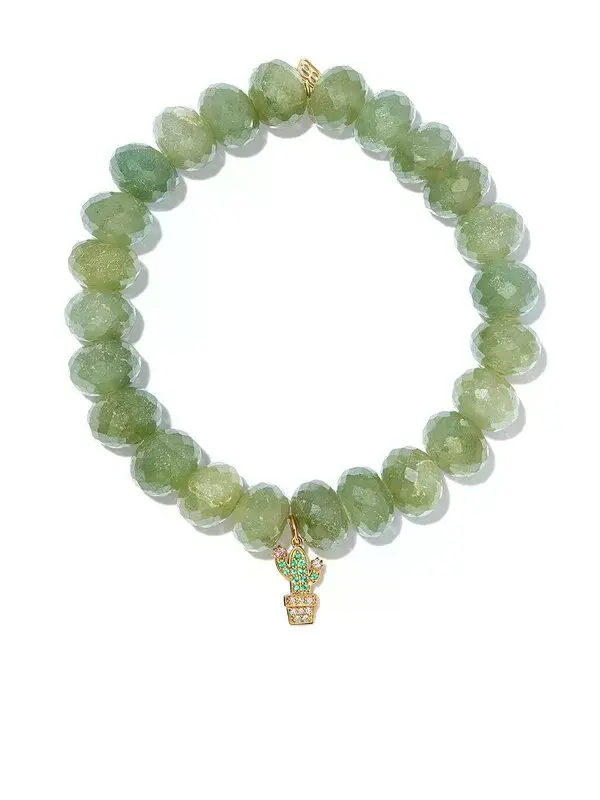 SYDNEY EVAN 14kt Yellow Silverite Cactus Charm Beaded Bracelet - Gold