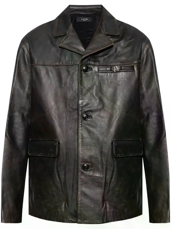 Amiri Single-breasted Leather Jacket - Black