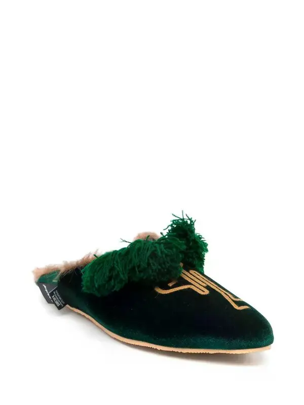 MIDORIKAWA Pointed-toe Slippers With Faux-fur Lining