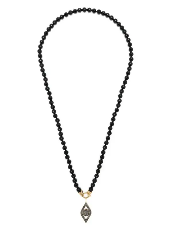 SYDNEY EVAN 14kt Yellow Gold Onyx Evil Eye Beaded Necklace - Black