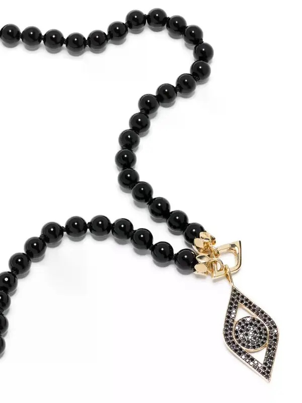 SYDNEY EVAN 14kt Yellow Gold Onyx Evil Eye Beaded Necklace