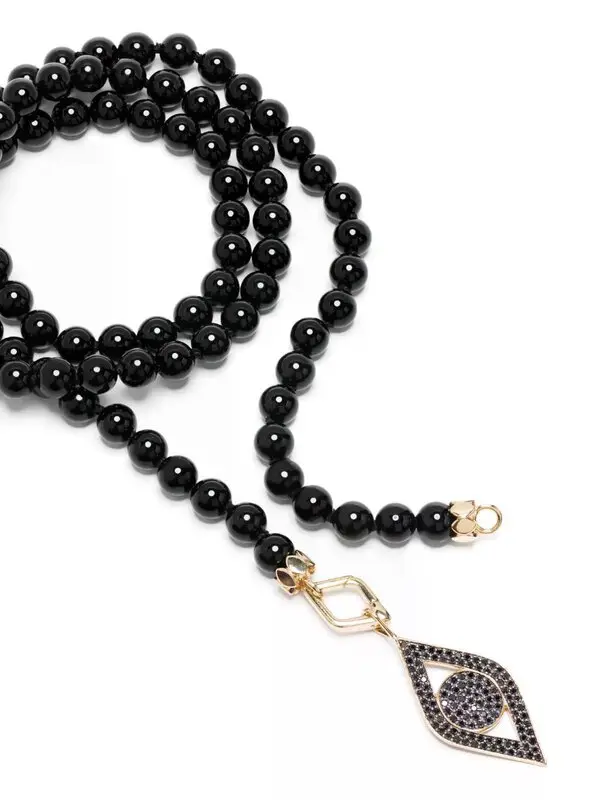 SYDNEY EVAN 14kt Yellow Gold Onyx Evil Eye Beaded Necklace