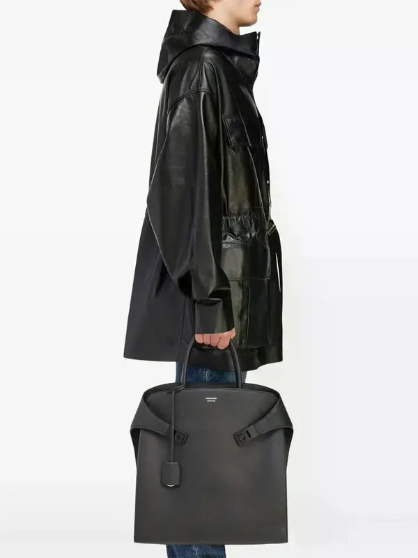 FERRAGAMO Hug Tote Bag In Hammered Calfskin - Black